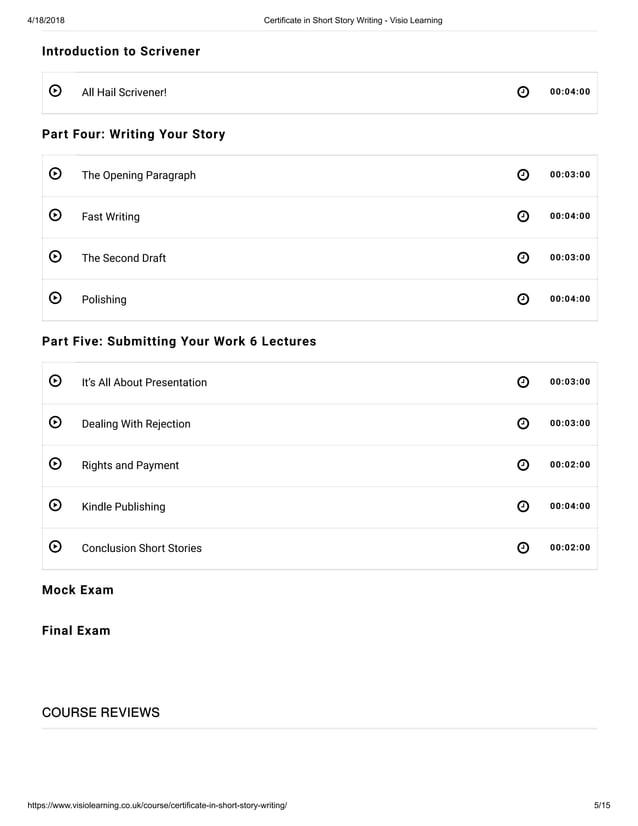 Certificate in short story writing visio learning | PDF