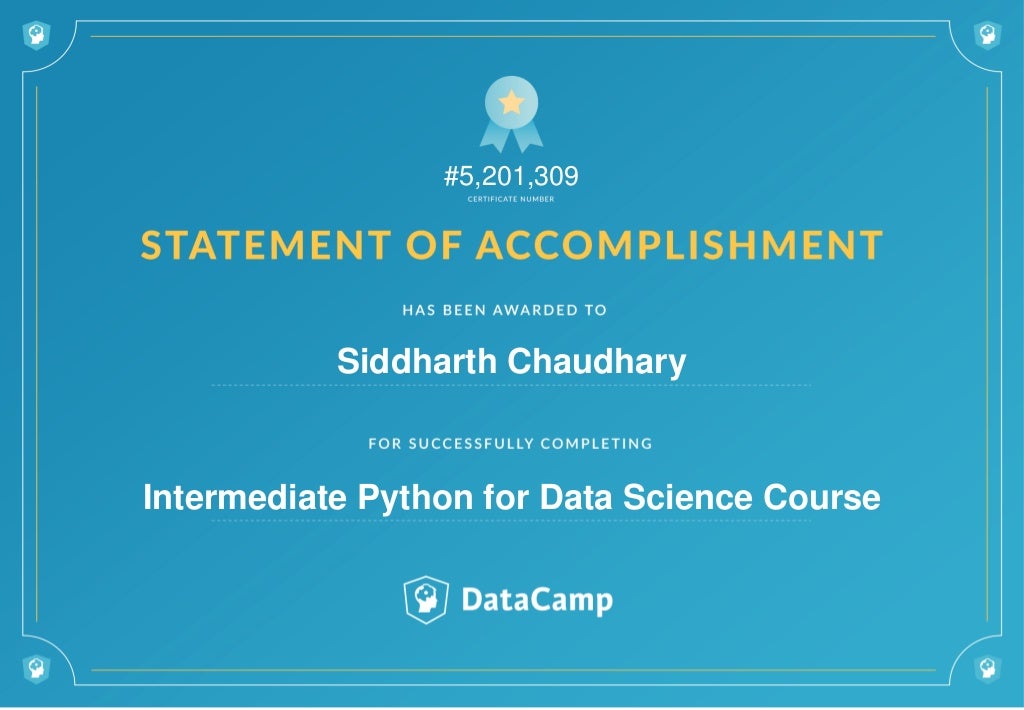 Certificate Intermediate Python For Data Science