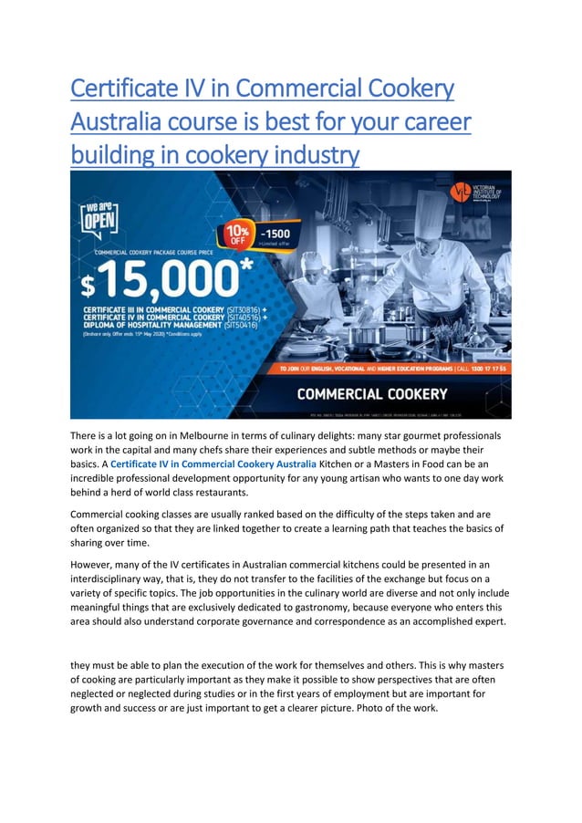 Commercial Cookery Courses | PDF