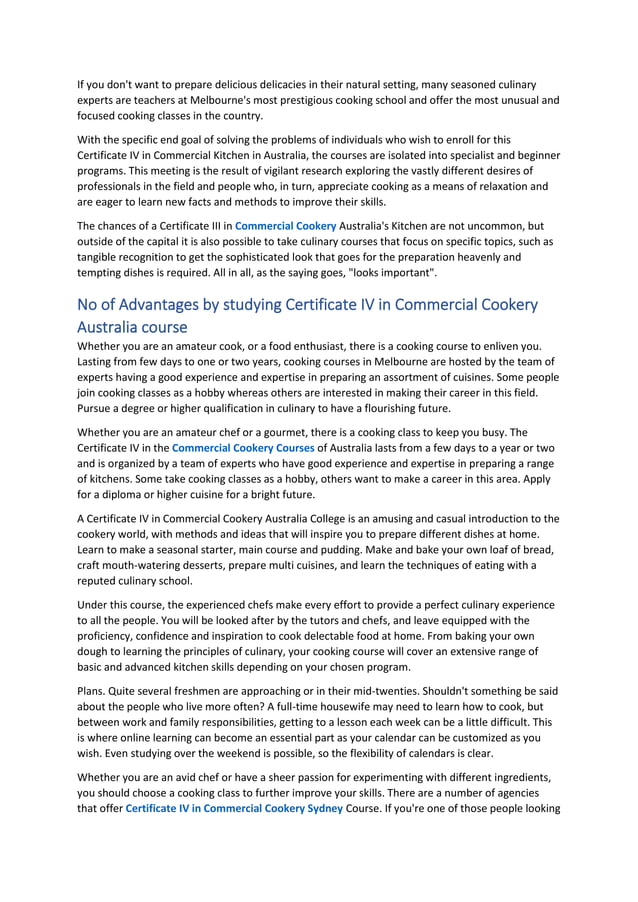 Commercial Cookery Courses | PDF