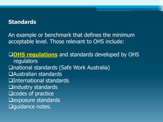 Certificate IV OHS - Glossary of Common OHS Terms | PPT