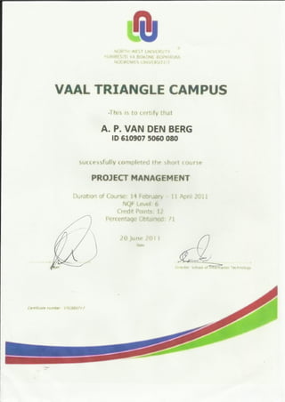 Certificate nqf project management | PDF