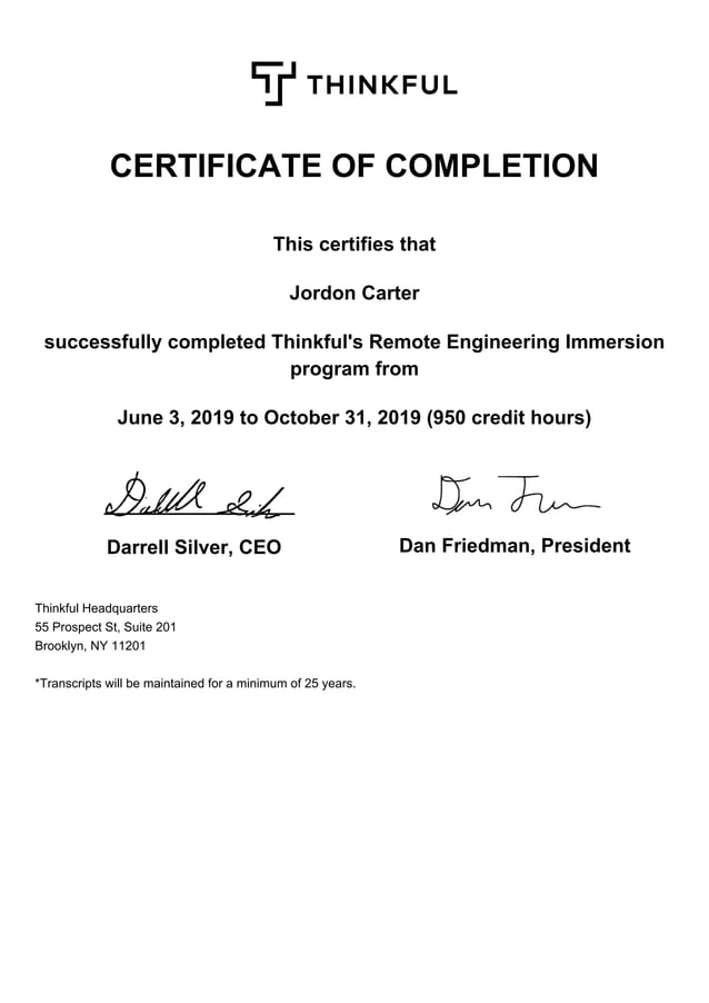 Certificate of completion - Thinkful | PDF