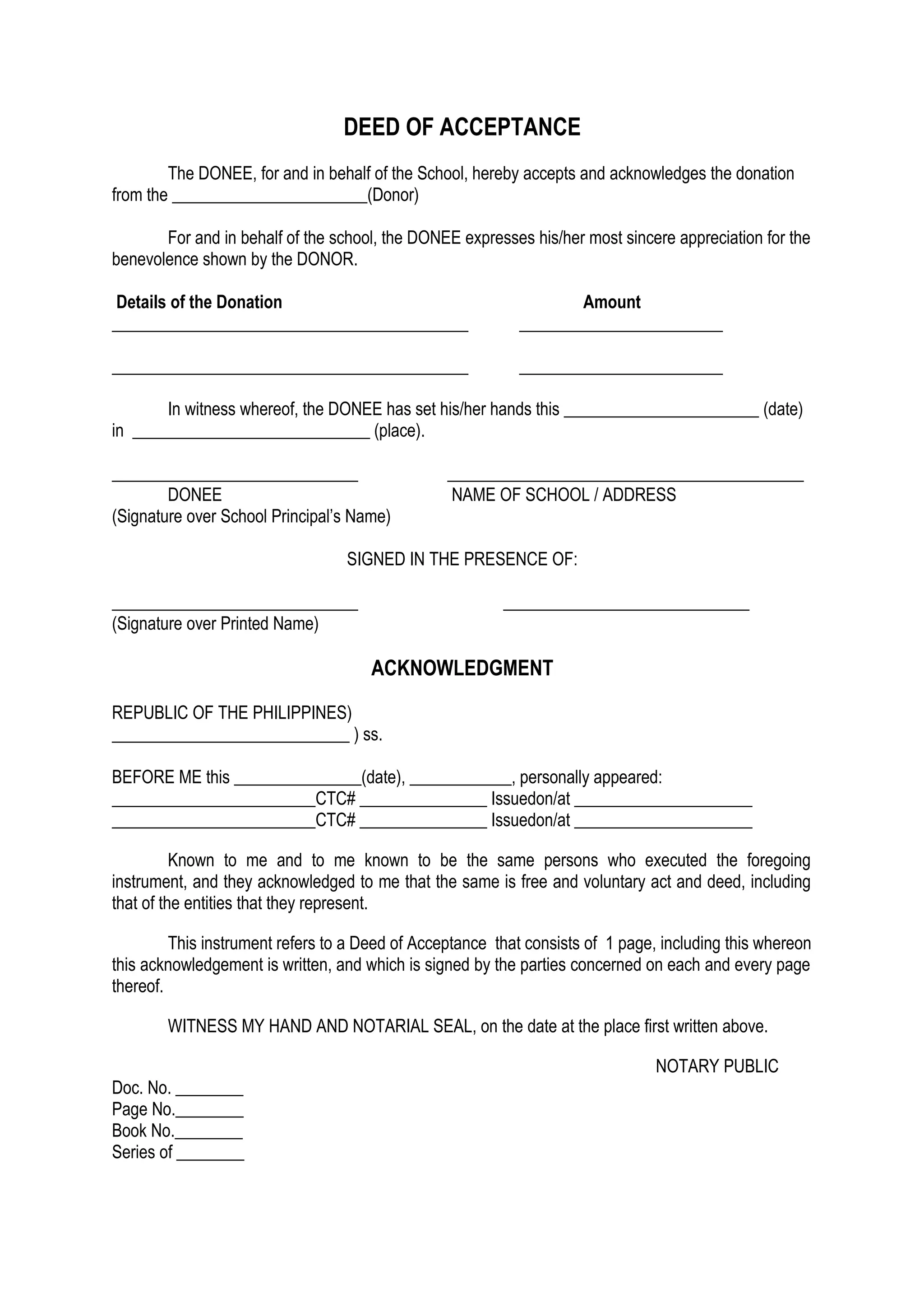 Certificate of acceptance format | DOC