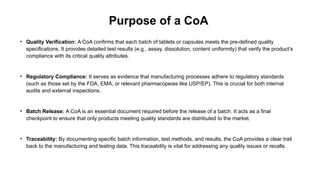 Certificate of Analysis- Ensuring Quality, Safety & compliance | PPTX