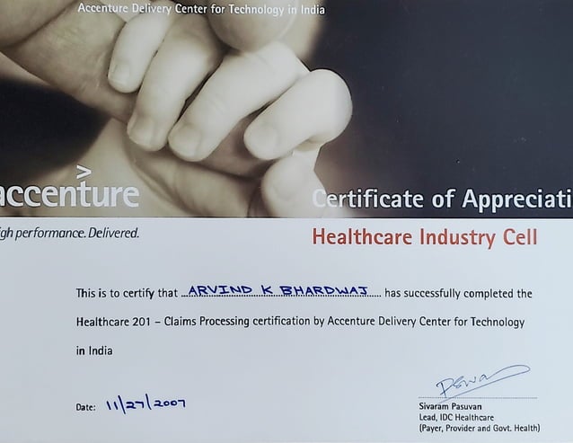 Certificate of Appreciation from Healthcare Cell Accenture - Healthcare ...