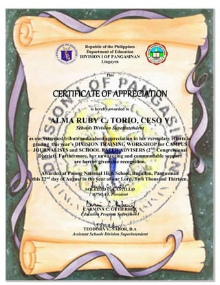 Certificate of appreciation, with signature, to print | DOCX