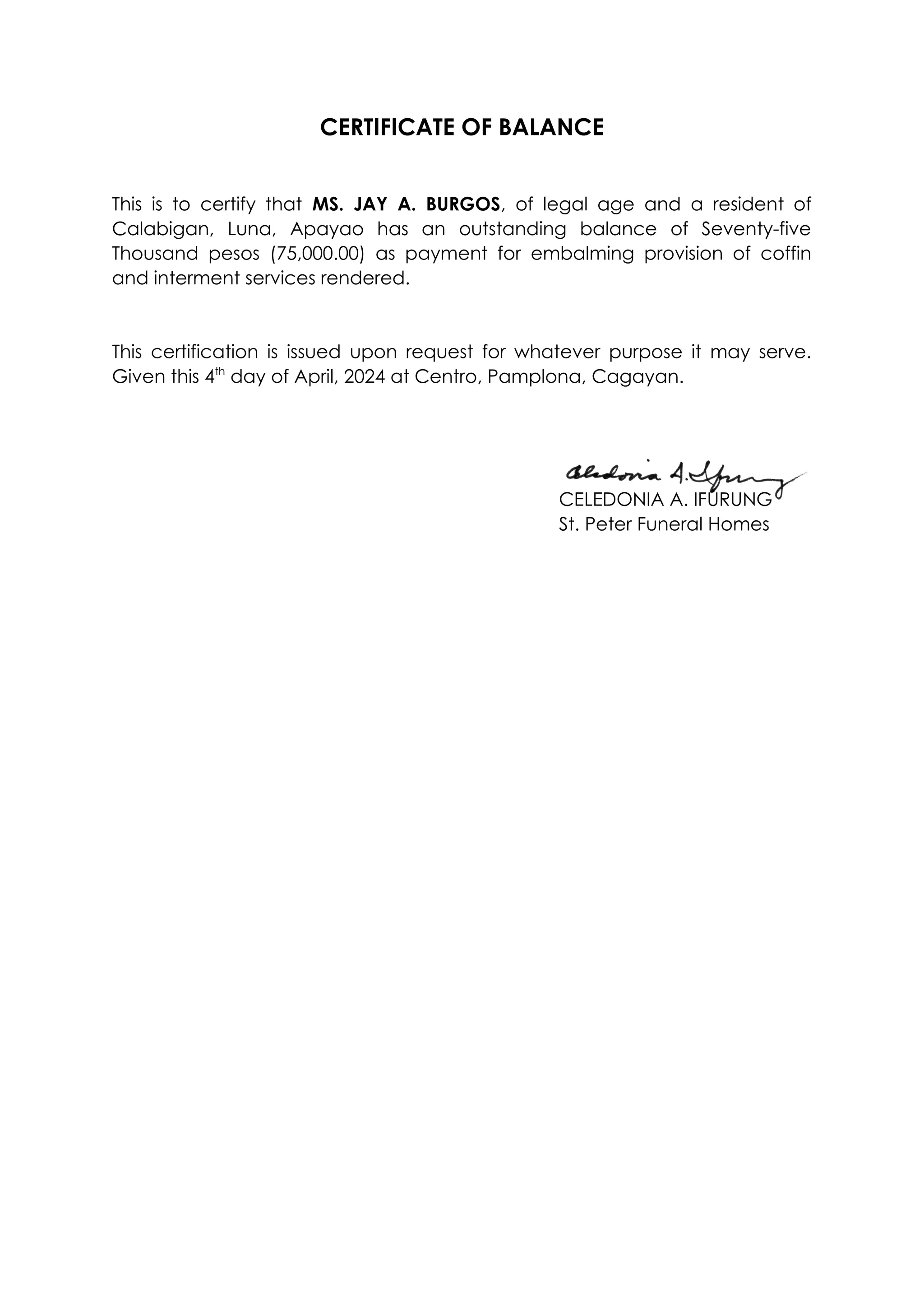 CERTIFICATE OF BALANCE CERTIFICATE OF BALANCE | DOCX