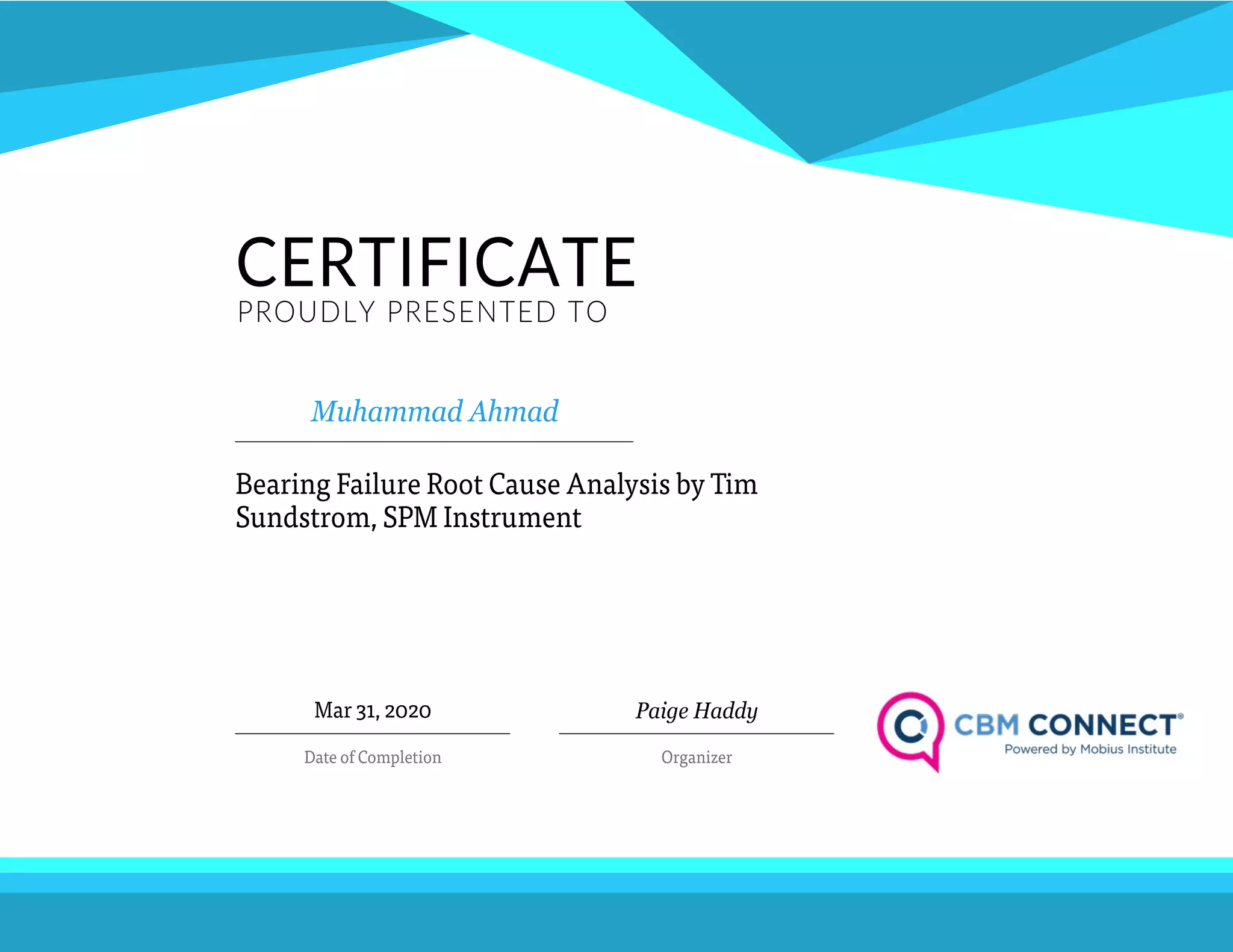 Certificate of Completion "Bearing Failure Root Cause Analysis by Tim ...