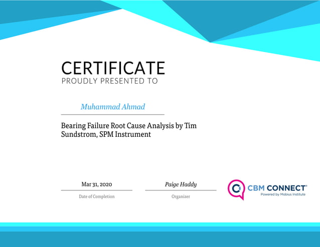 Certificate of Completion "Bearing Failure Root Cause Analysis by Tim ...