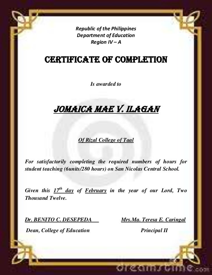 Certificate of completion