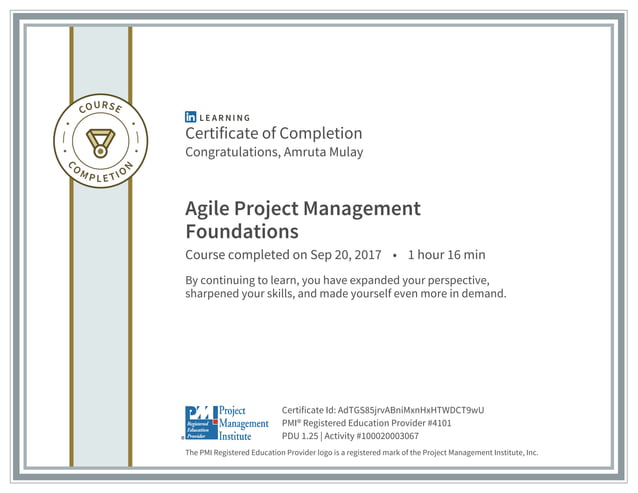 Certificate Ofcompletion Agileprojectmanagementfoundations Pdf