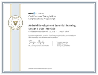 Certificate of completion android development essential training design a user interface | PDF