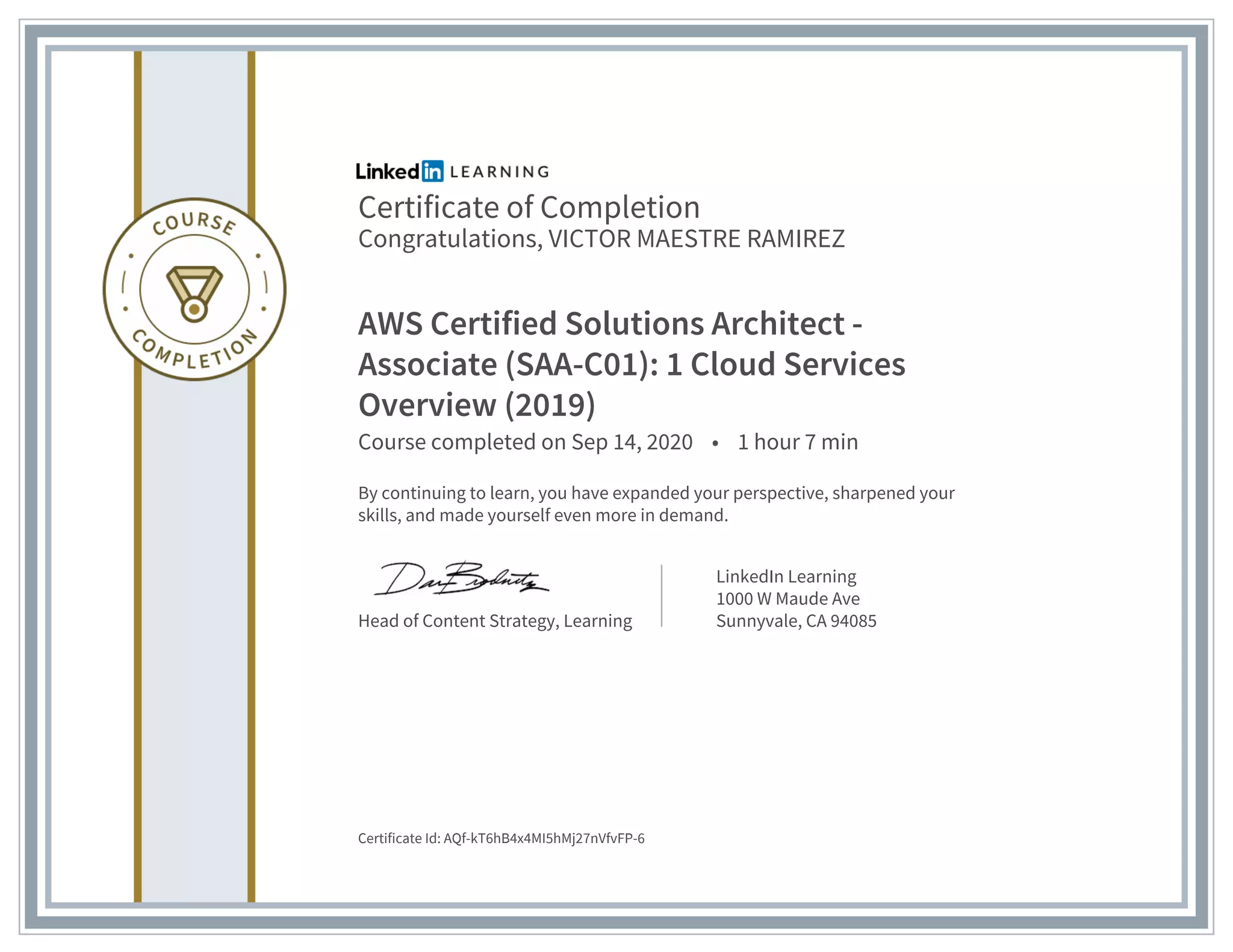 Certificate AWS Certified Solutions Architect - Associate (SAA-C01) Cloud Services Overview ...