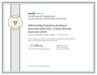 Certificate AWS Certified Solutions Architect - Associate (SAA-C01) Cloud Services Overview ...