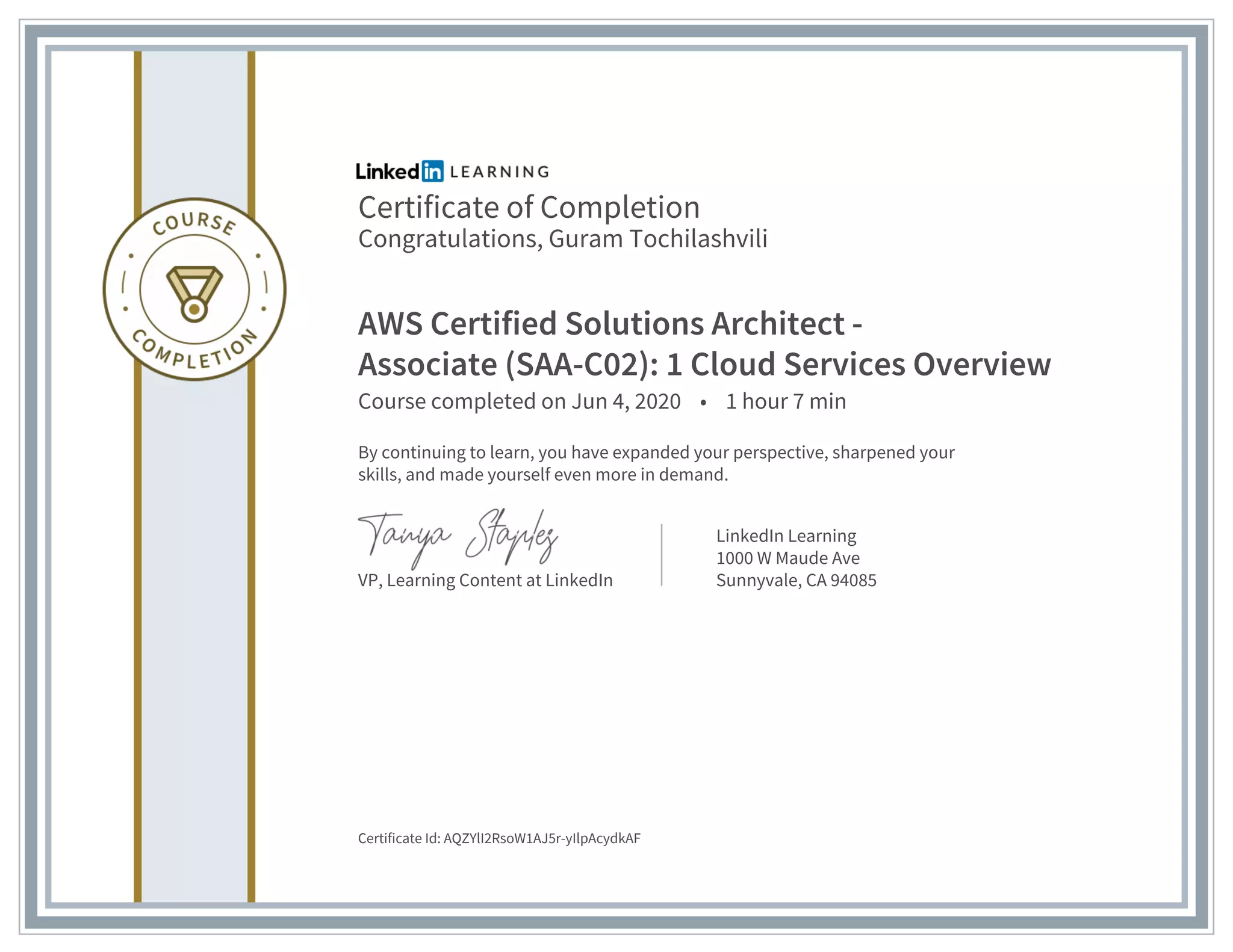 Certificate of completion aws certified solutions architect - associate (saa-c02)_ 1 cloud ...