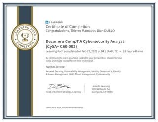 Certificate ofcompletion become a comptia cybersecurity analyst cysa ...
