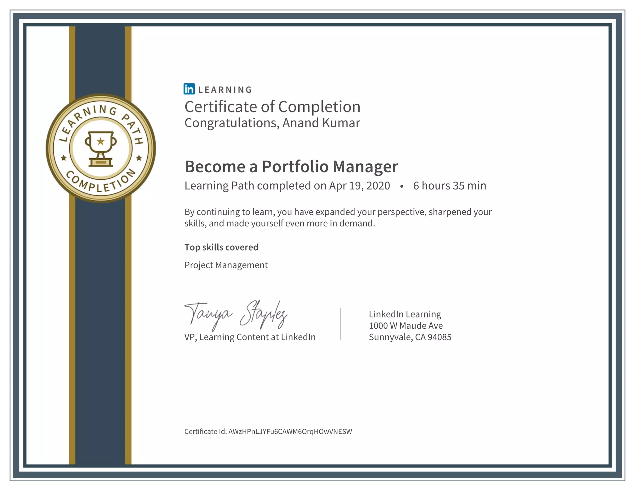 Certificate ofcompletion become a portfolio manager | PDF | Social ...