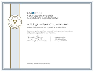 Certificate of completion - Building Intelligent Chatbots on AWS | PDF