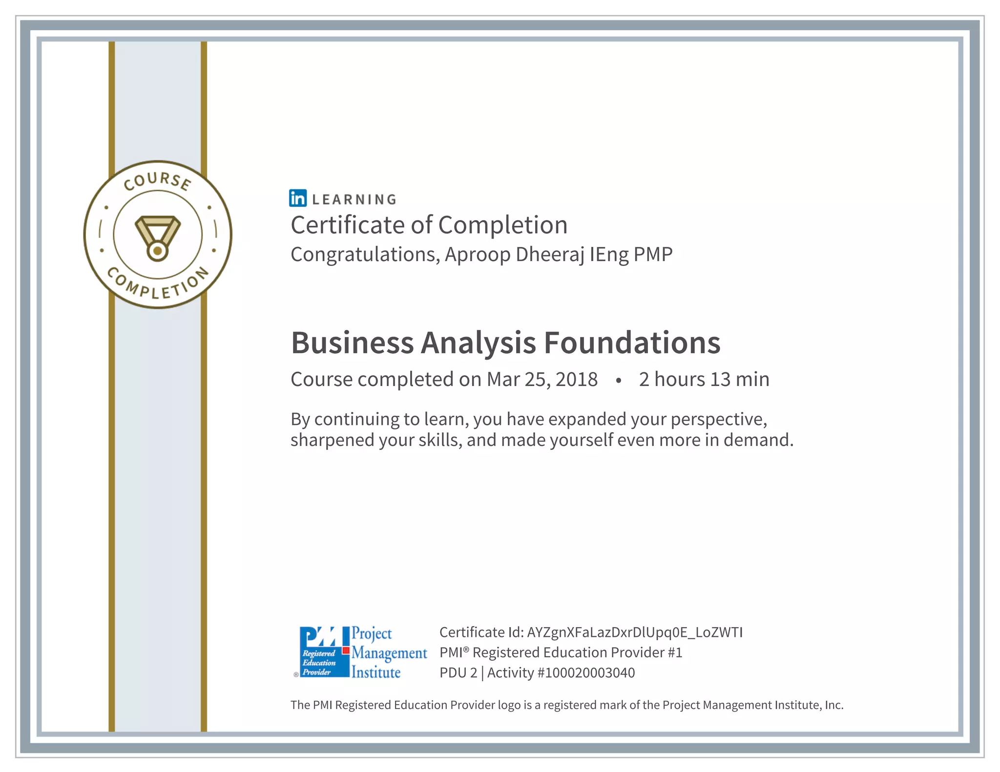 Certificate ofcompletion businessanalysisfoundations | PPT