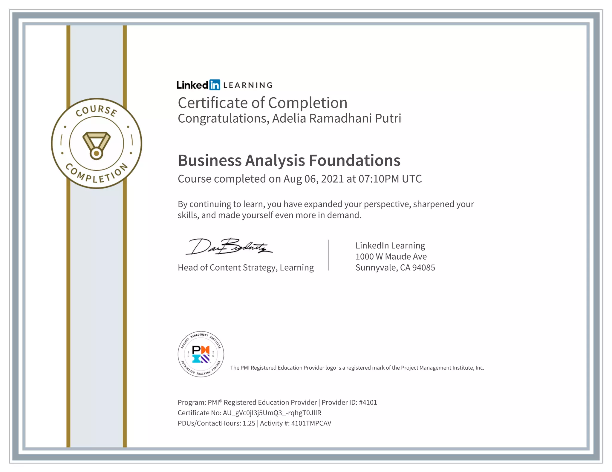 Certificate of Completion Business Analysis Foundations on LinkedIn ...