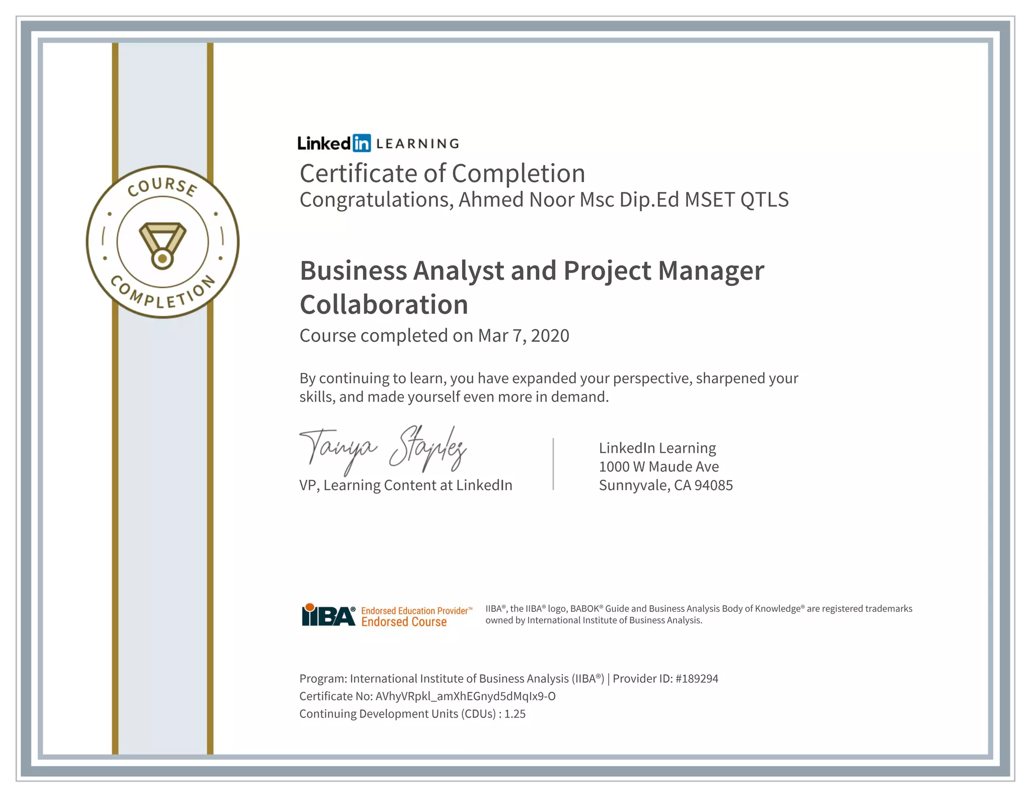 Certificate ofcompletion business analyst and project manager ...