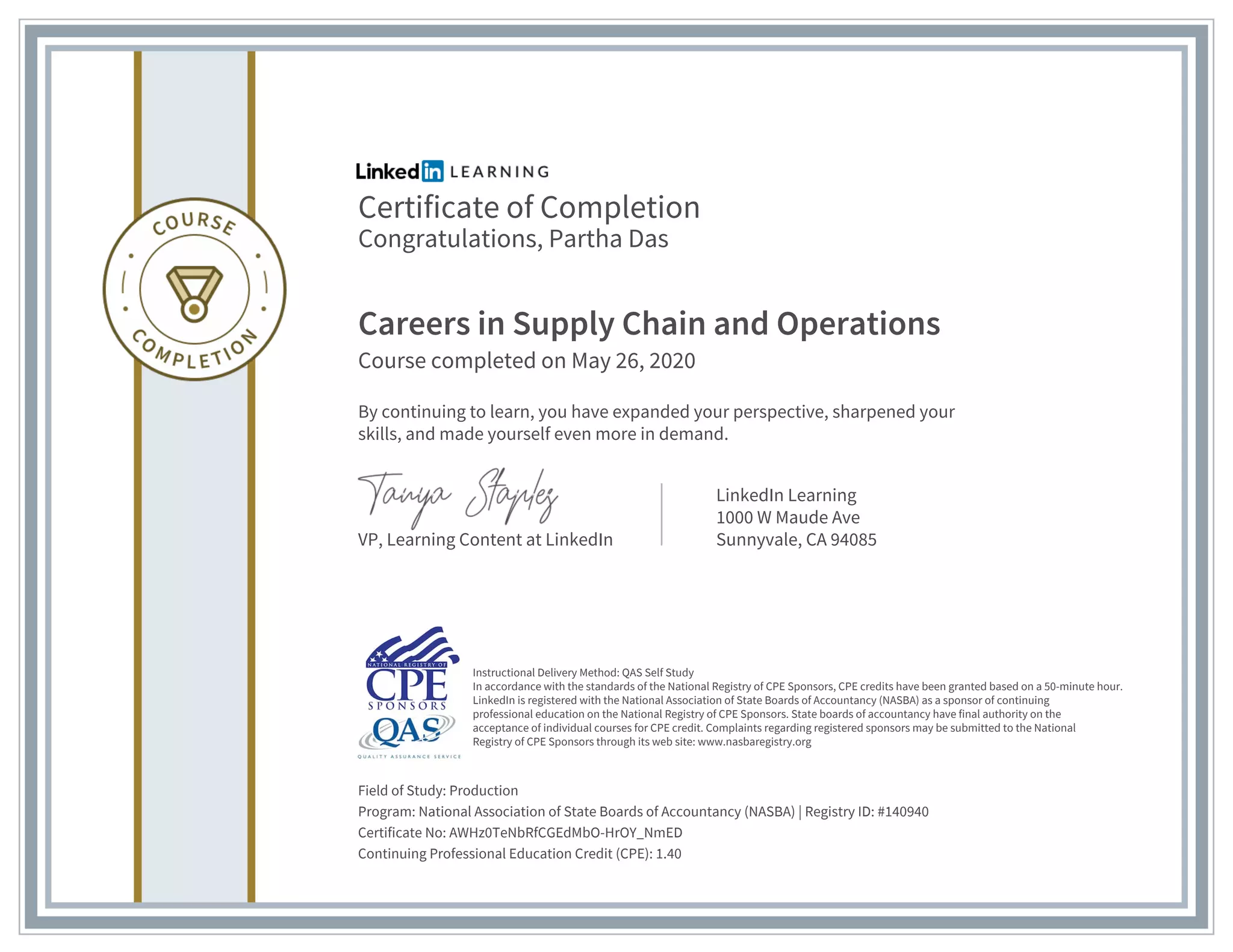 Certificate of completion careers in Supply Chain and Operations ...