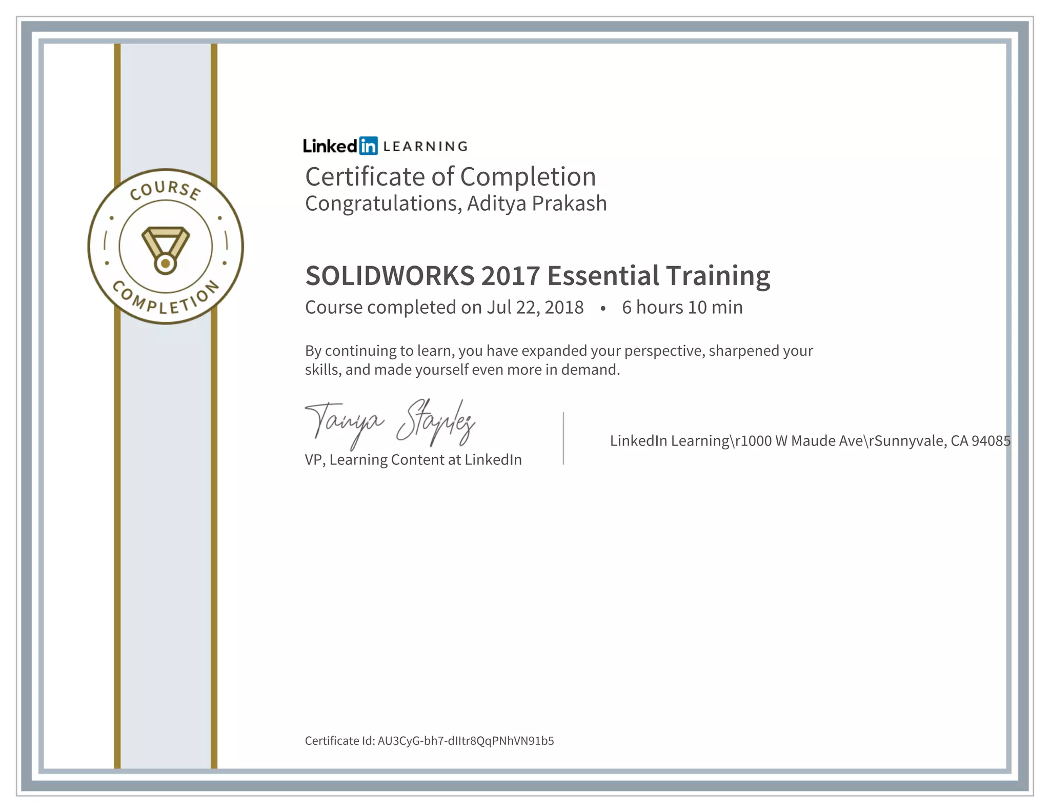 Certificate ofcompletion cert prep certified solidworks professional 1 ...