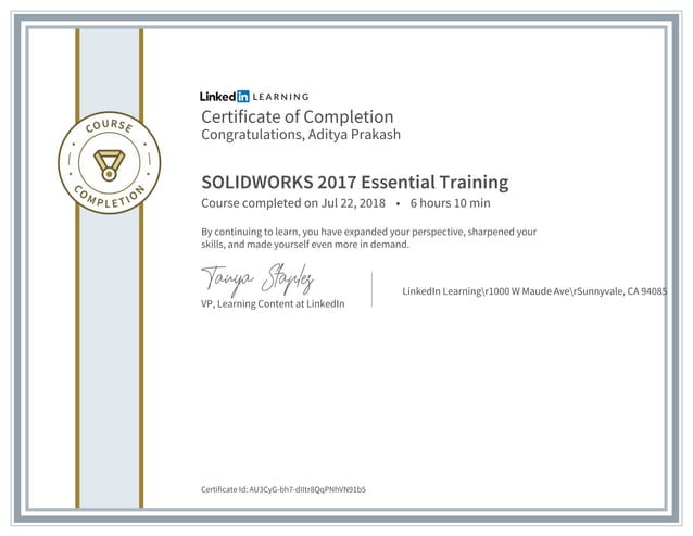 Certificate ofcompletion cert prep certified solidworks professional 1 ...