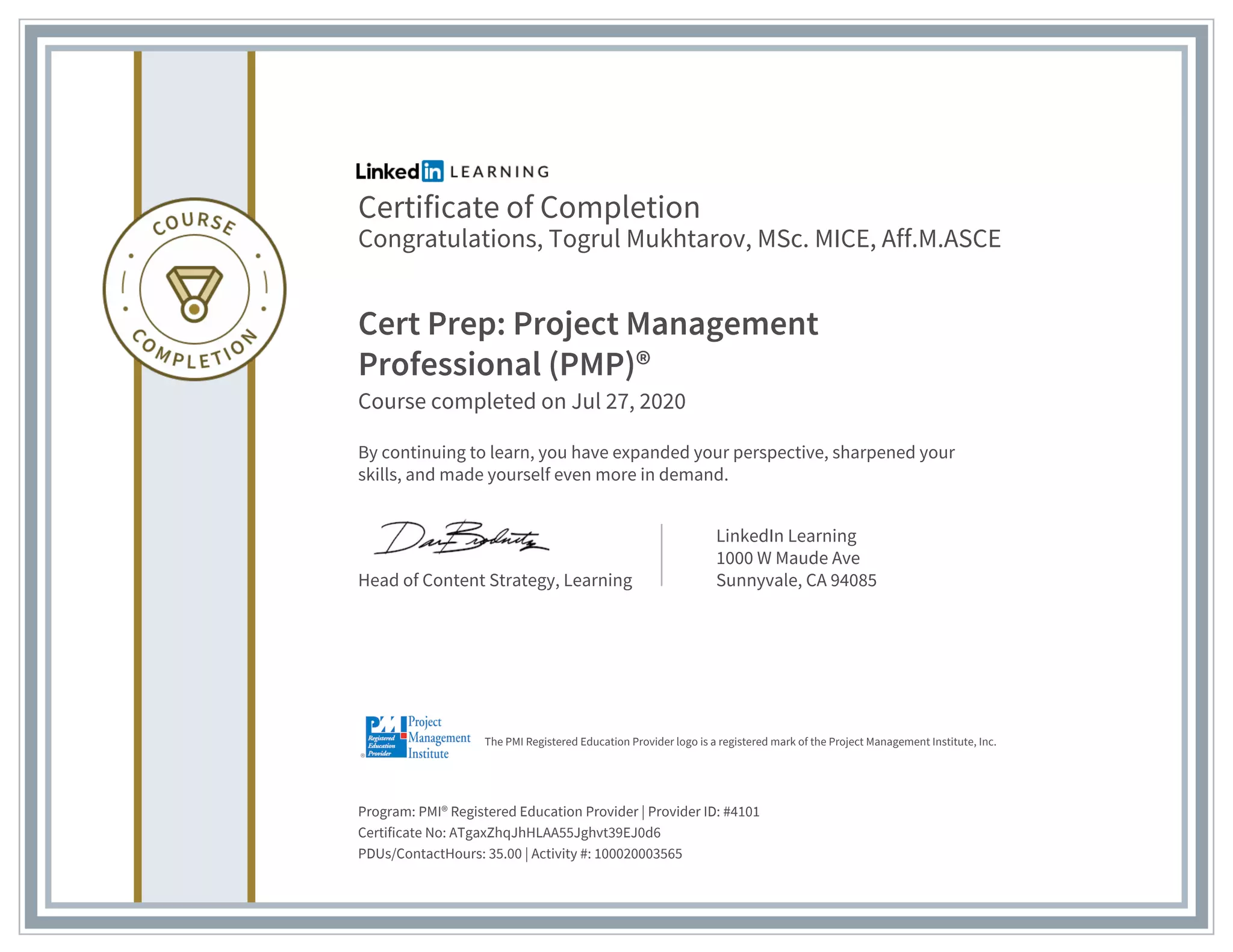 Certificate of Completion: Project management professional (PMP) | PPT