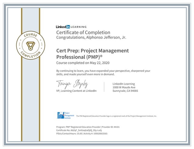 Certificate ofcompletion cert prep_ project management professional (pmp) (2) | PPT