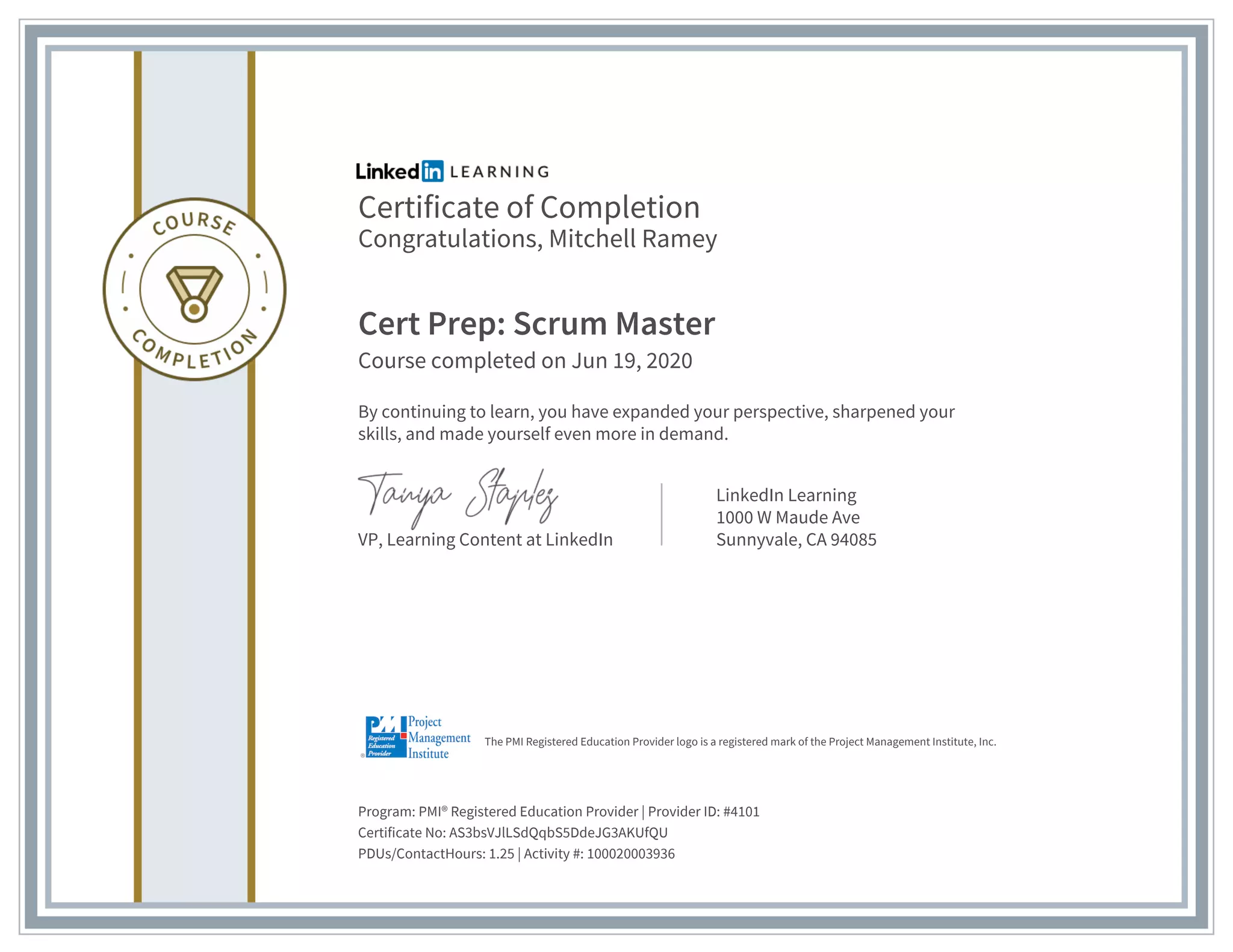 Certificate of Completion cert prep: scrum master | PDF