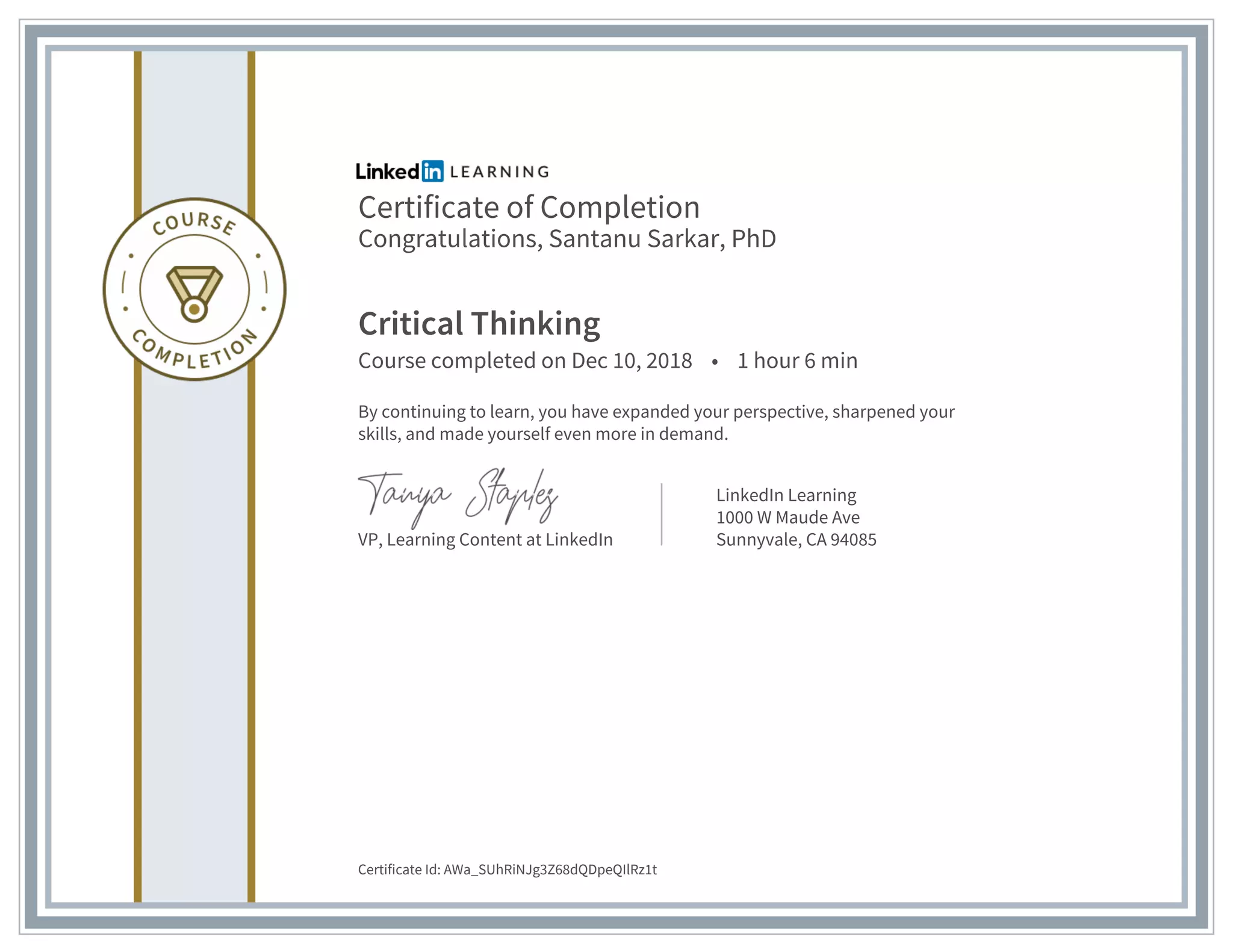 Certificate of Completion - Critical Thinking | PPT