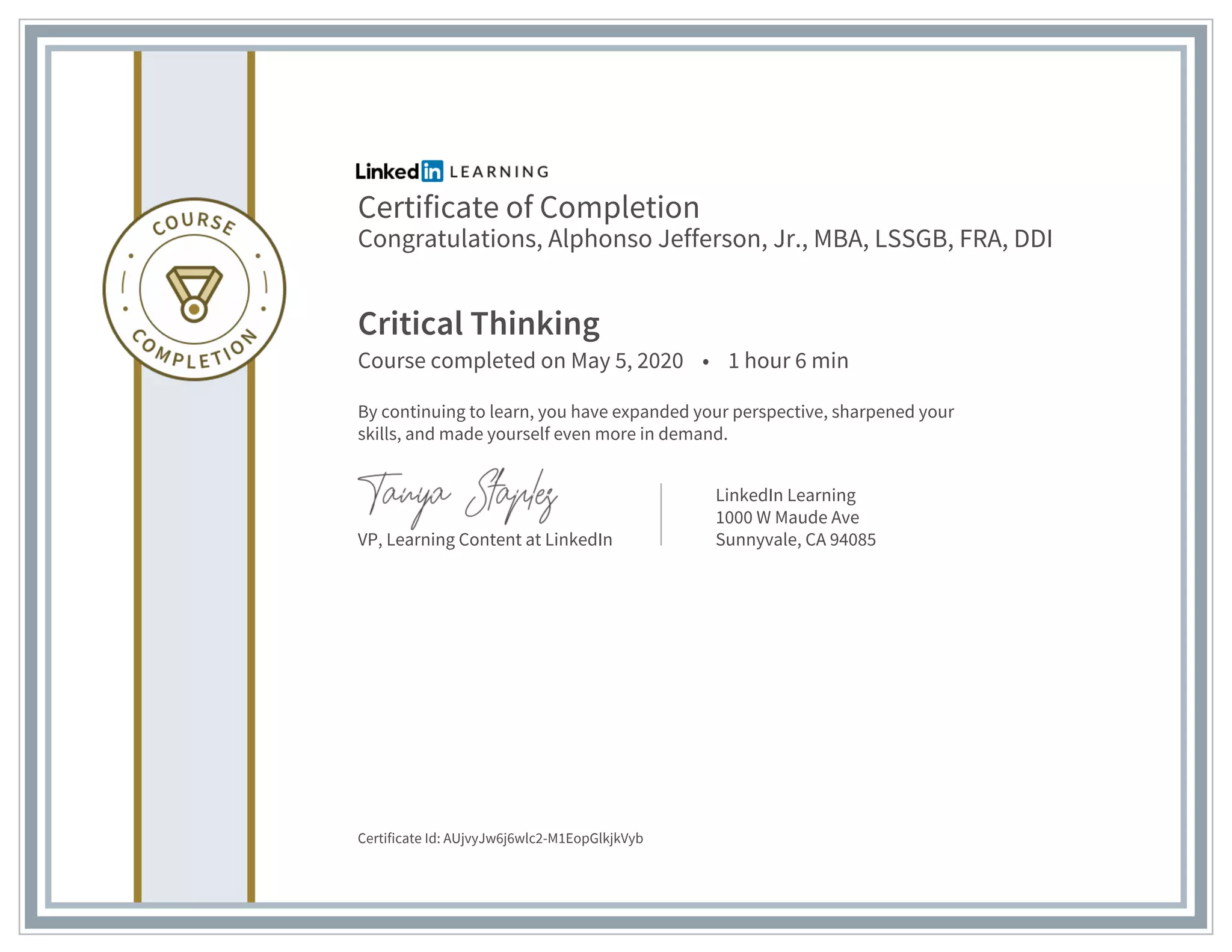 Certificate ofcompletion critical thinking | PDF