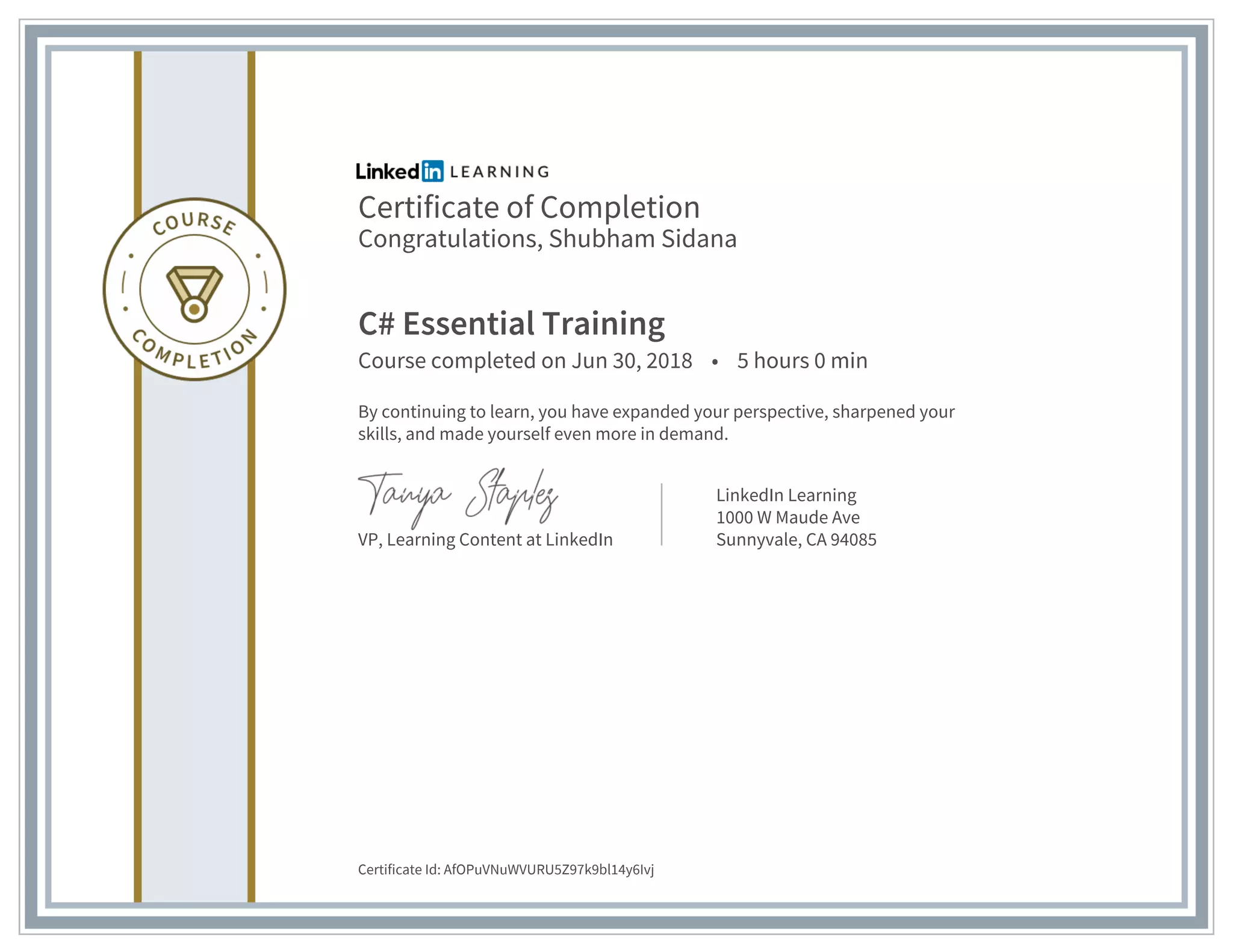C# (C sharp) essential training Certificate | PPT