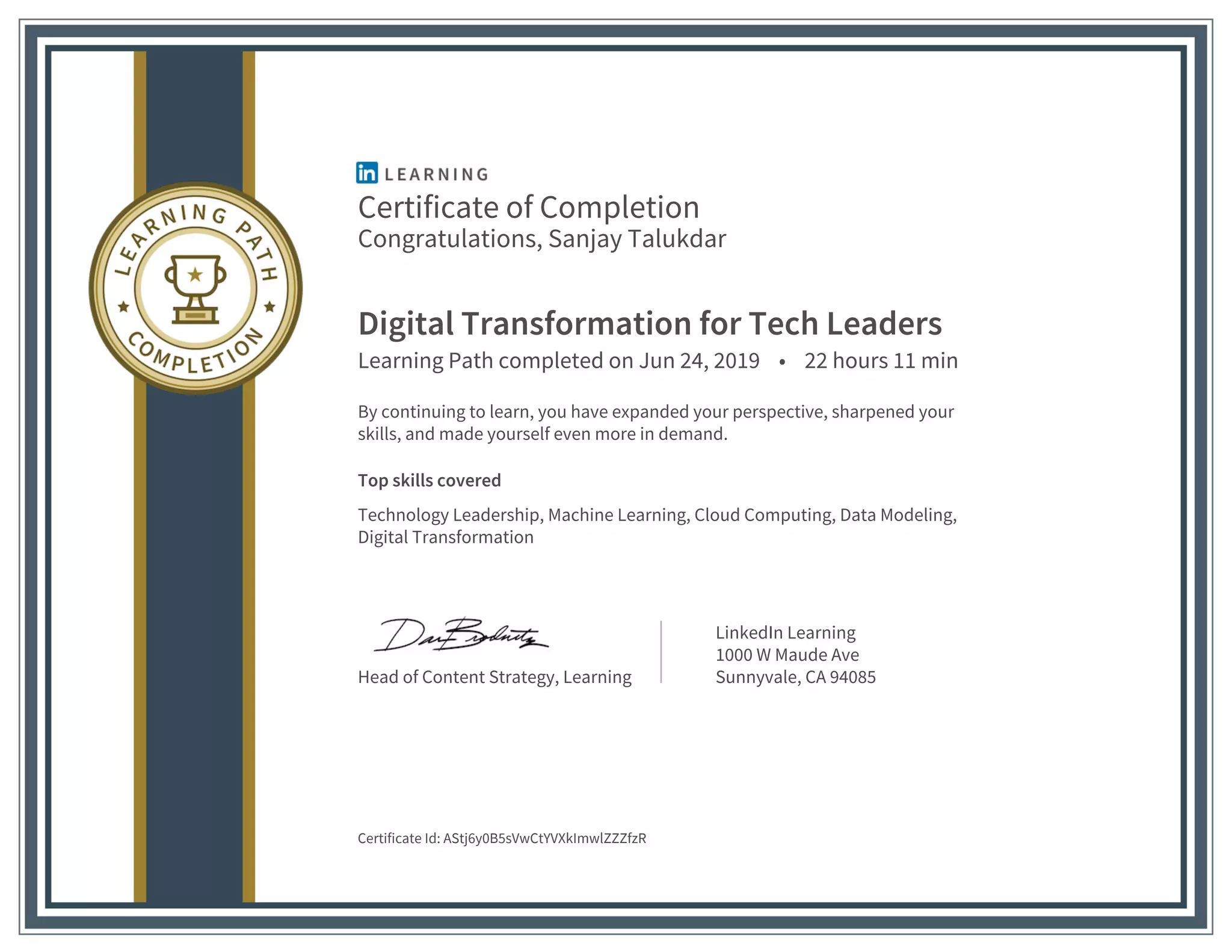 Certificate of completion Digital Transformation for Tech Leaders | PPT