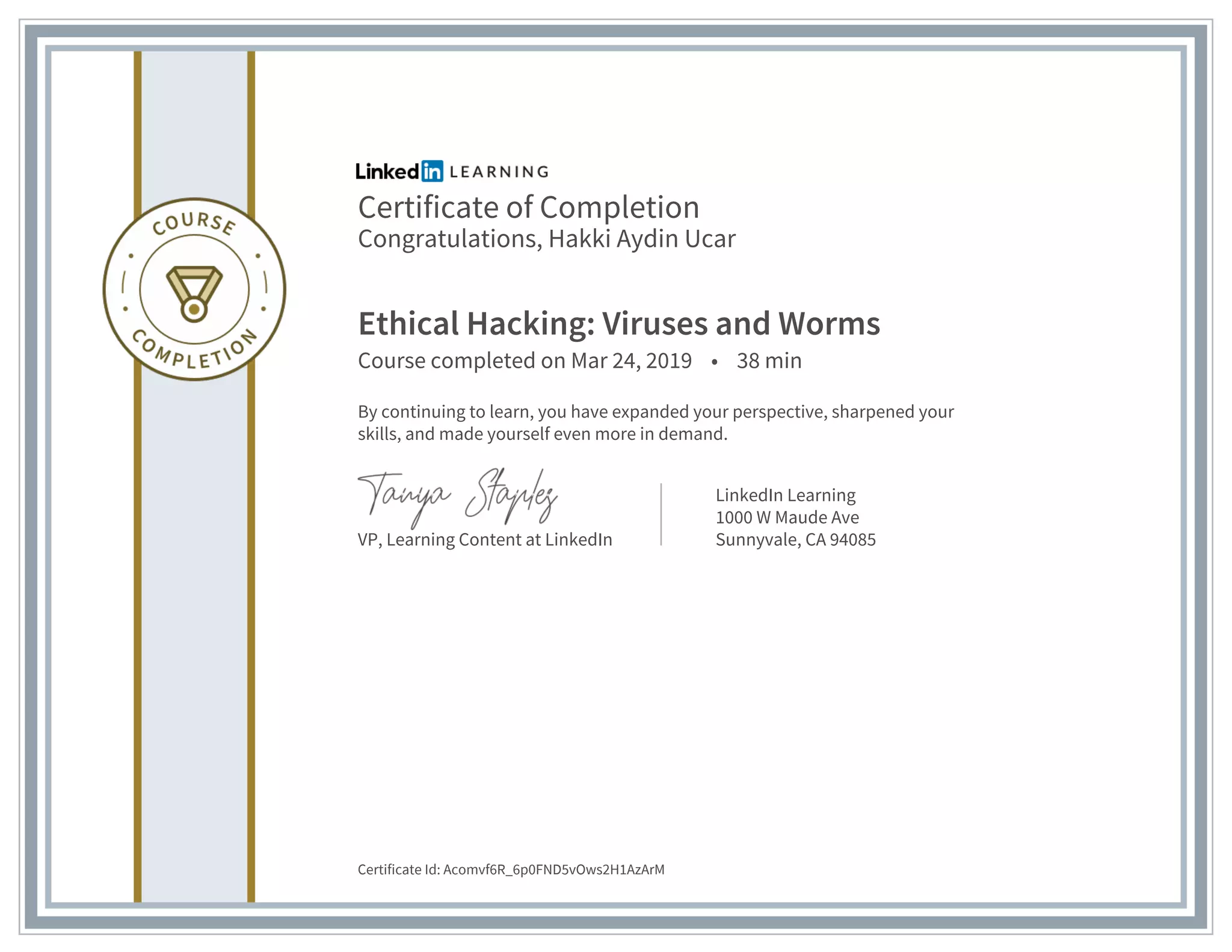 Certificate of completion ethical hacking viruses and worms | PDF | Social Networking | Internet