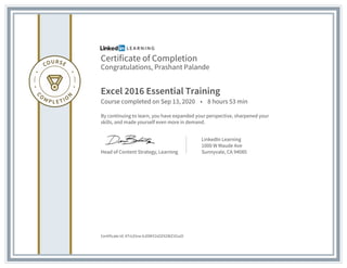 Certificate of completion excel 2016 essential training | PPT