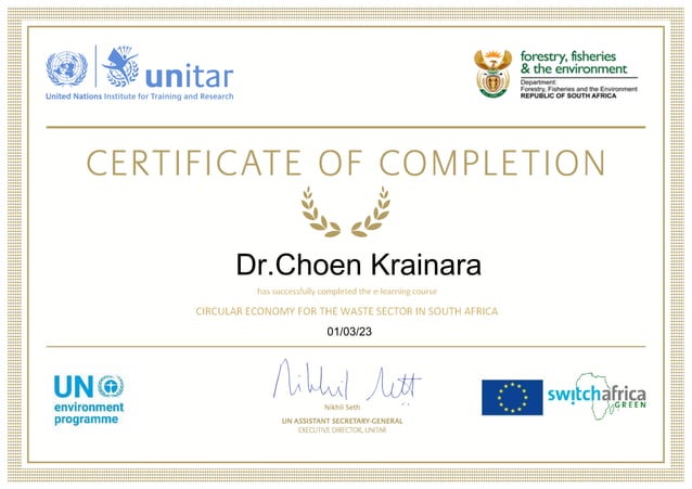Certificate of Completion in Circular Economy for the Waste Sector in ...