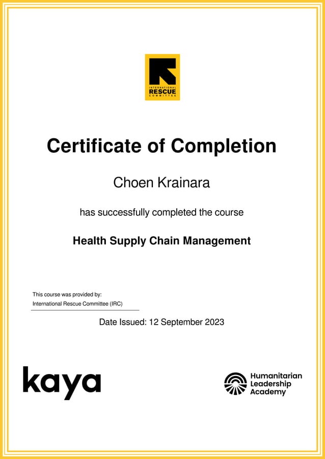 Certificate of Completion in Health Supply Chain Management | PDF