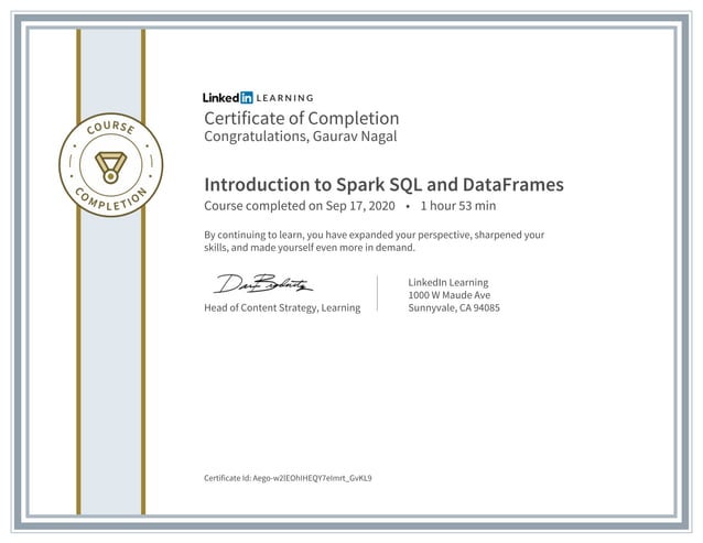 Certificate of completion introduction to spark sql and dataframes | PPT