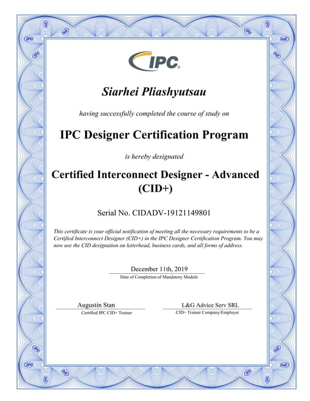 Certificate of completion ipc cid+ certification | PDF