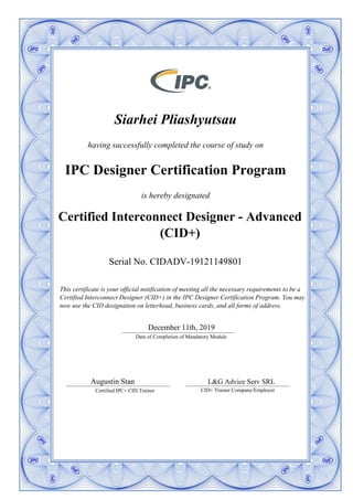 Certificate of completion ipc cid+ certification | PDF