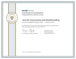 Certificate ofcompletion java ee_ concurrency and multithreading | PDF