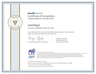 Certificate of Completion "Learning C" | PPT