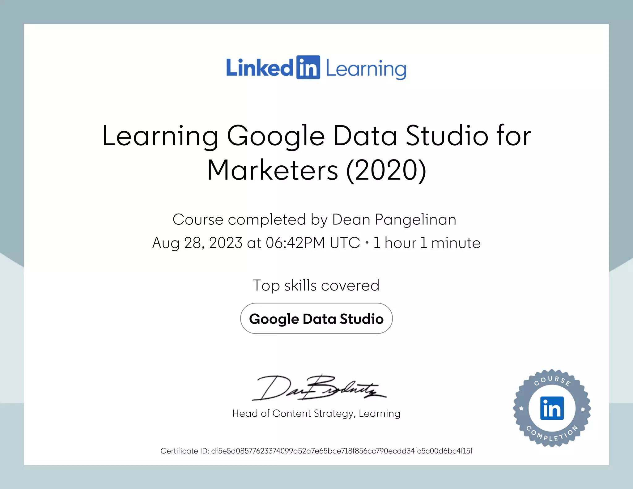 LinkedIn Certificate - Learning Google Data Studio for Marketers (2020) | PPT