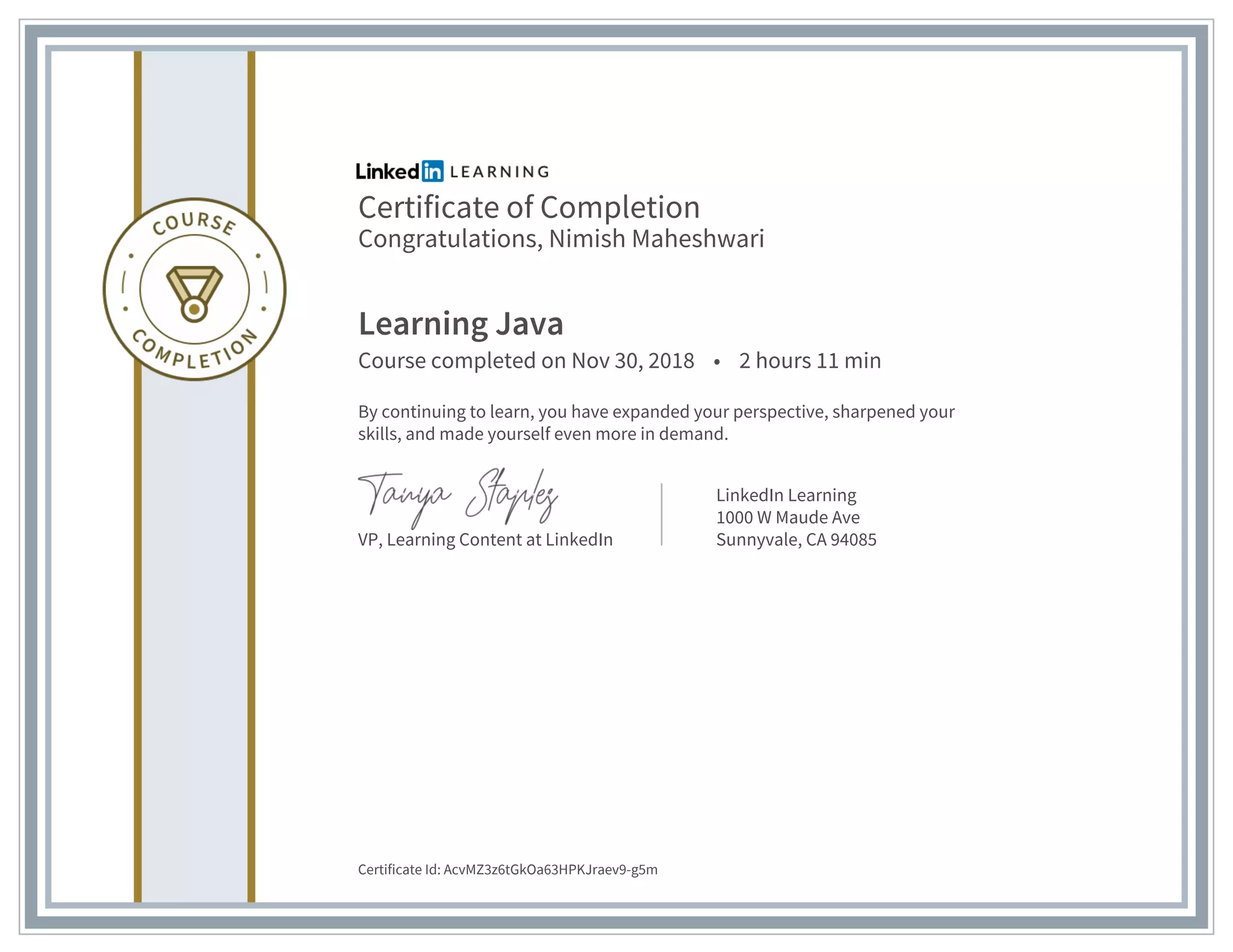 Certificate ofcompletion learning java 3 | PPT
