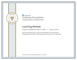 Certificate of completion- Minitab | PPT