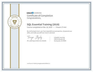 Certificate of completion learning SQL programming | PDF