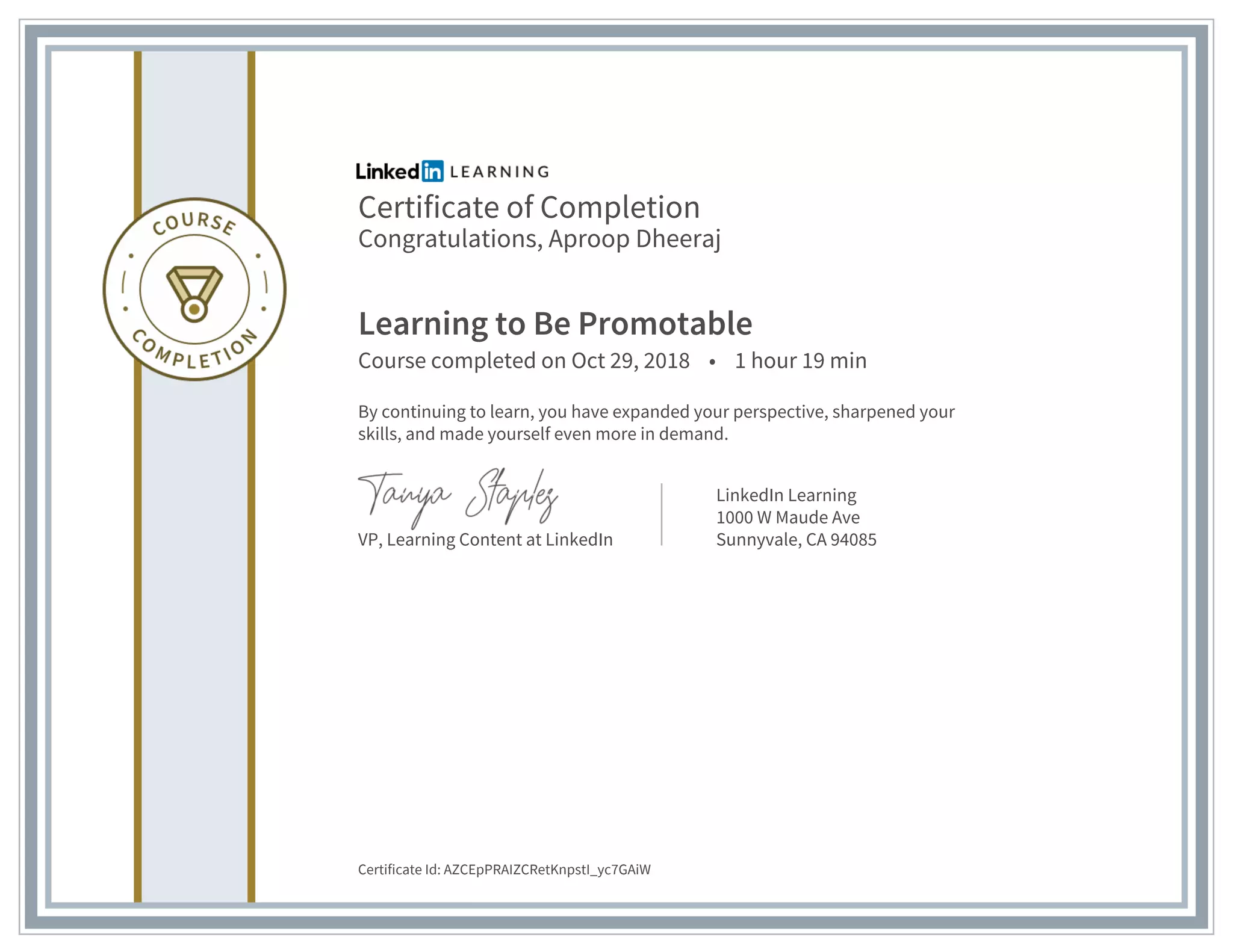 Certificate ofcompletion learning to be promotable | PDF | Social ...
